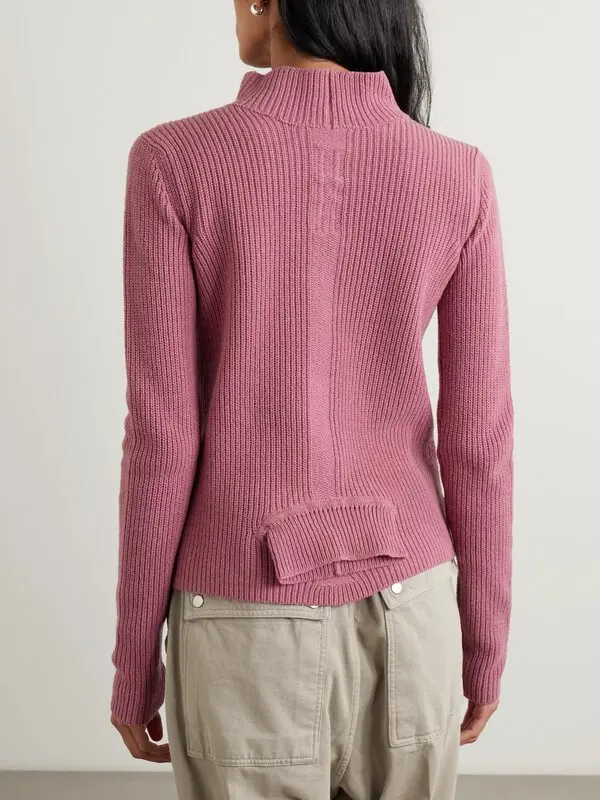 Rick Owens Maglia Ribbed Cashmere And Wool-blend Turtleneck Sweater - Pink