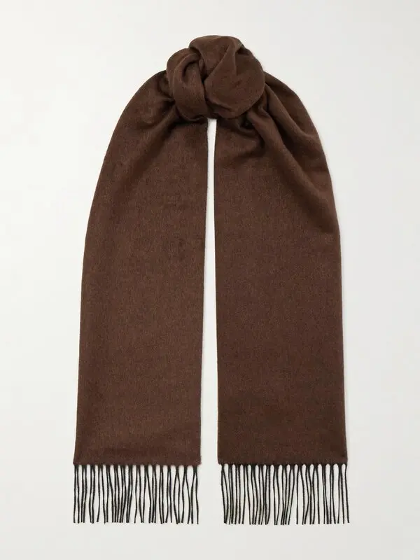 Gabriela Hearst Blaine Fringed Silk And Cashmere-blend Scarf - Brown