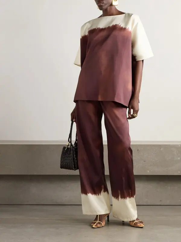 DIMA AYAD Tie-dye Satin-twill Wide-leg Trousers - Brown