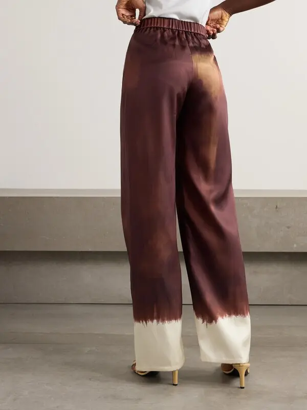 DIMA AYAD Tie-dye Satin-twill Wide-leg Trousers - Brown