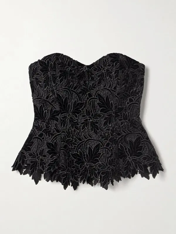 Cara Cara Martin Velvet-guipure Lace Strapless Top - Black