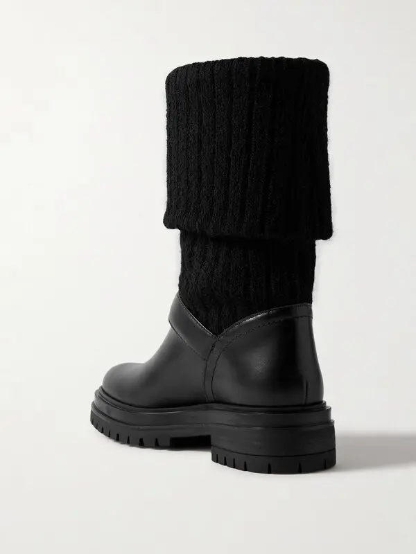 GIANVITO ROSSI Thurso Buckled Leather And Ribbed-knit Ankle Boots