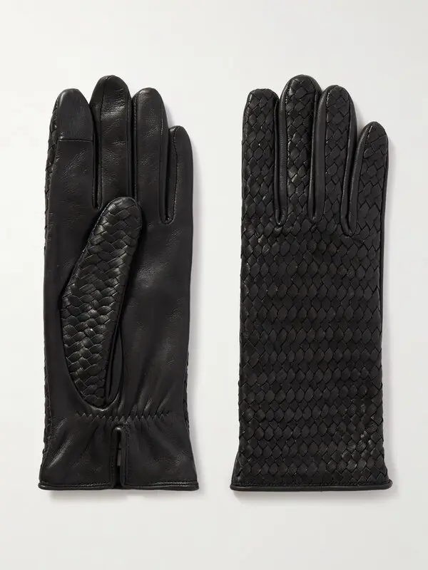 AGNELLE Stanilas Woven Leather Gloves - Black