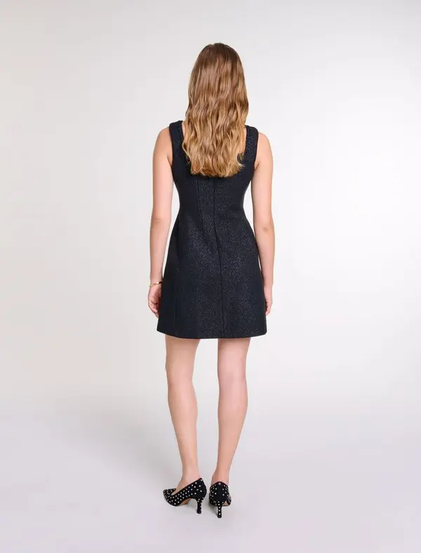 Maje Short Sleeveless Rhinestone Trimmed Square Neck Dress