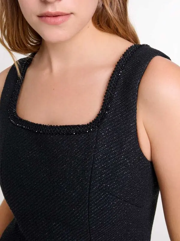 Maje Short Sleeveless Rhinestone Trimmed Square Neck Dress