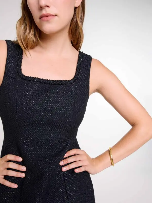 Maje Short Sleeveless Rhinestone Trimmed Square Neck Dress