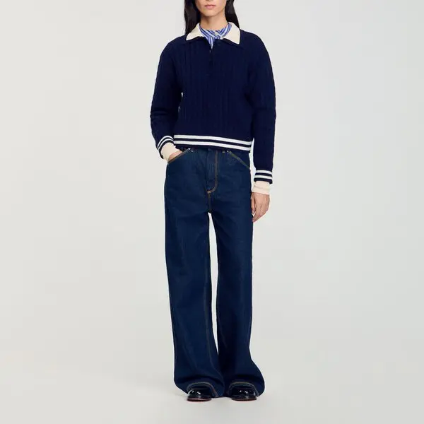 Sandro Cable Knit Polo Sweater