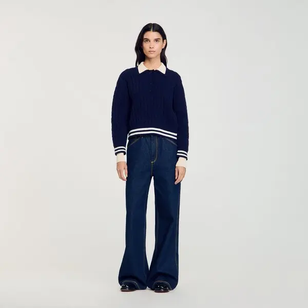 Sandro Cable Knit Polo Sweater