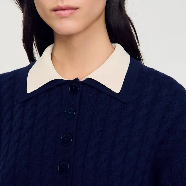 Sandro Cable Knit Polo Sweater