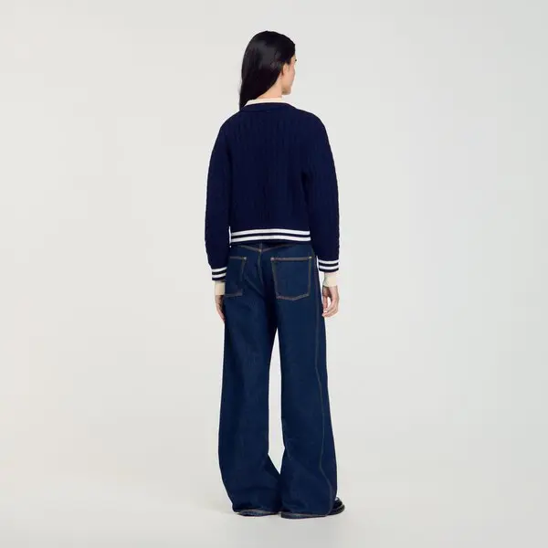 Sandro Cable Knit Polo Sweater