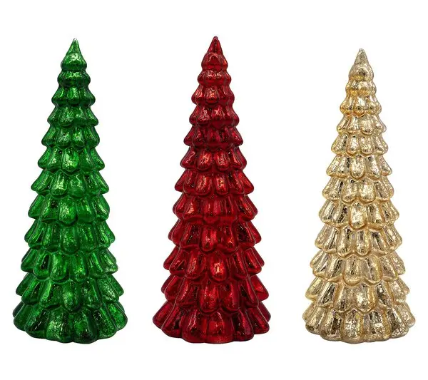 LUMABASE Battery Set Of 3 Operated Glass Christ Mas Trees - One-color
