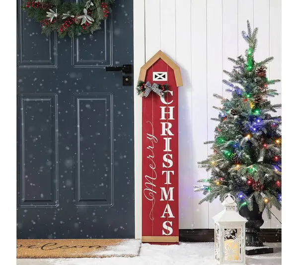 GLITZHOME 42' Christmas Merry Christmas House S Hape Porch Sign - One-color