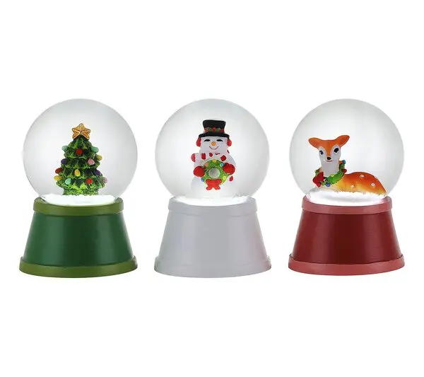 MR. CHRISTMAS Set Of 3 Mini Lit Snow Globes - One-color