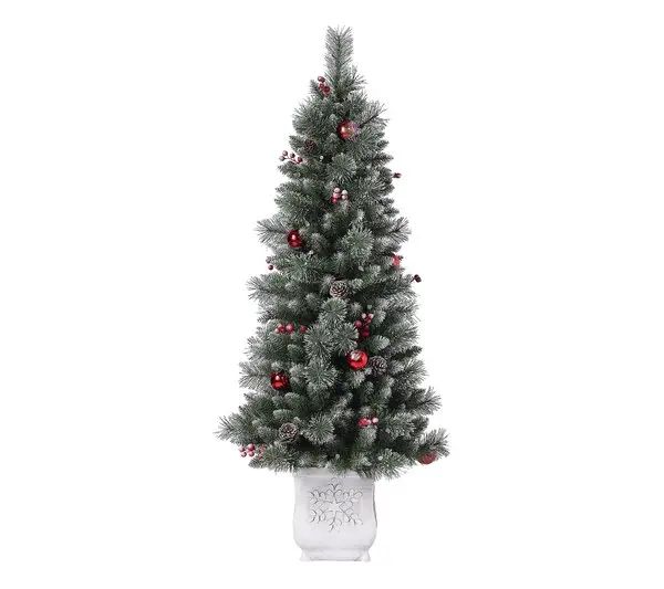 HAUTE DECOR 4.5' Prelit Frosted Ithica Pine Pot Ted Tree