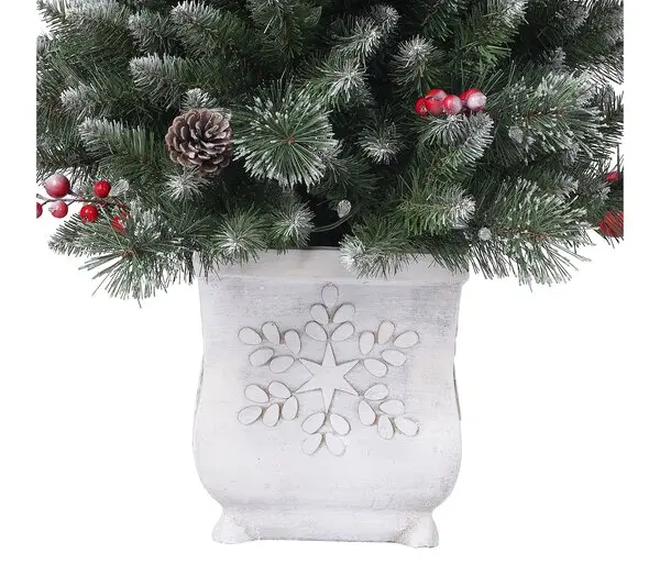HAUTE DECOR 4.5' Prelit Frosted Ithica Pine Pot Ted Tree