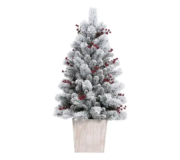 HAUTE DECOR 4' Prelit Frosted Ashcroft Fir Pott Ed Tree - One-color