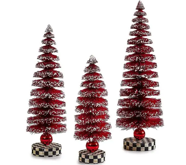 MACKENZIE-CHILDS Set Of 3 Cozy Christmas Bottle Brush Trees - One-color