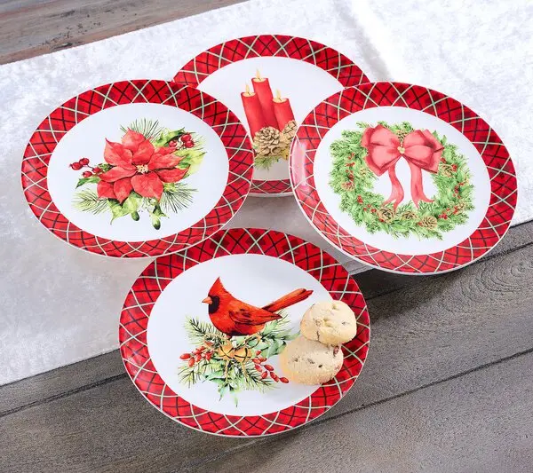 VALERIE PARR HILL Set Of 4 8' Holiday Ceramic Plates Valerie - One-color