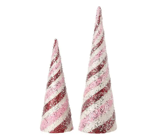 VALERIE PARR HILL 14-18' Glitter Iced Striped Cone Tree Set Of 2 Valerie - One-color