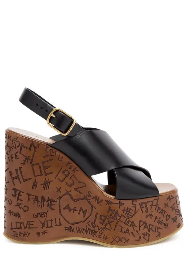 Chloé Maxime 140 Leather Platform Wedge Sandals - Black