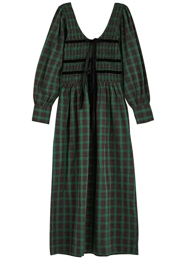 DAMSON MADDER Elle Checked Cotton Midi Dress