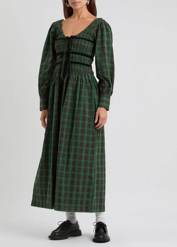 DAMSON MADDER Elle Checked Cotton Midi Dress