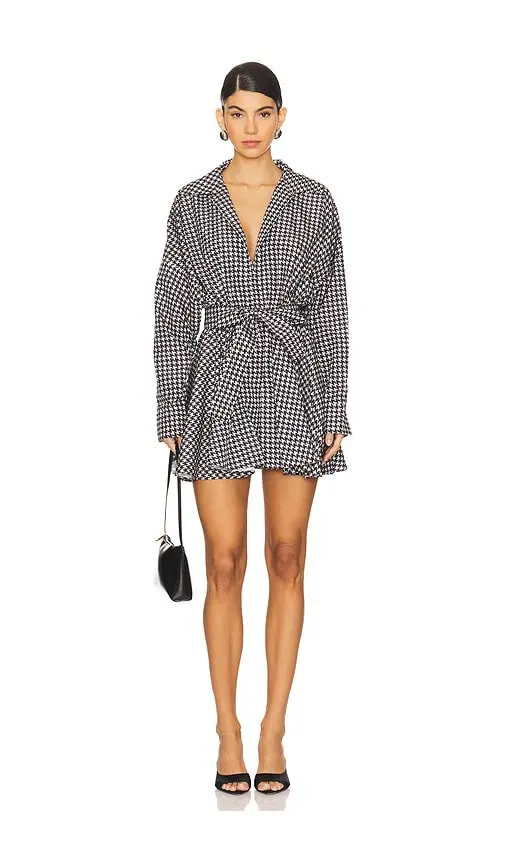 Norma Kamali Oversized Shirt Flared Mini Dress - Large Houndstooth