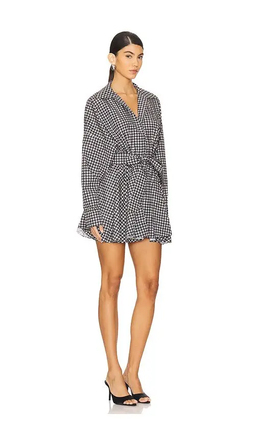 Norma Kamali Oversized Shirt Flared Mini Dress - Large Houndstooth
