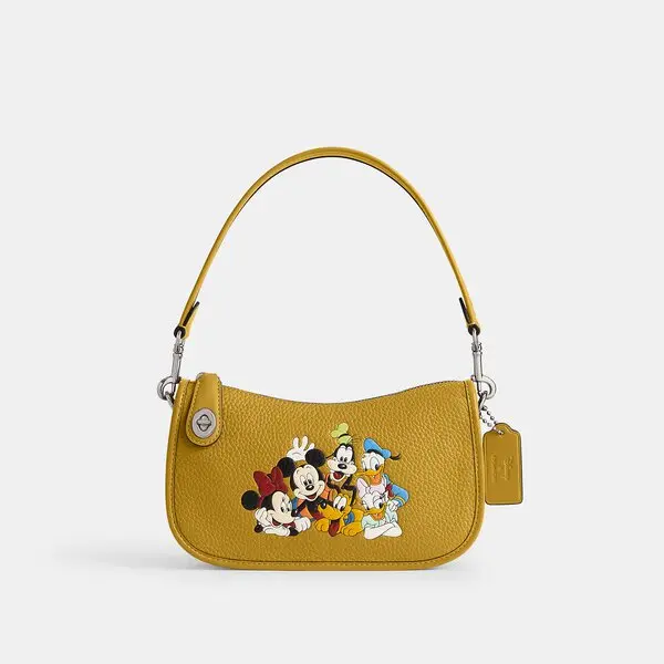 COACH Disney X Swinger Bag In Regenerative Leather With Mickey Mouse And Friends - Silver/flax Multi