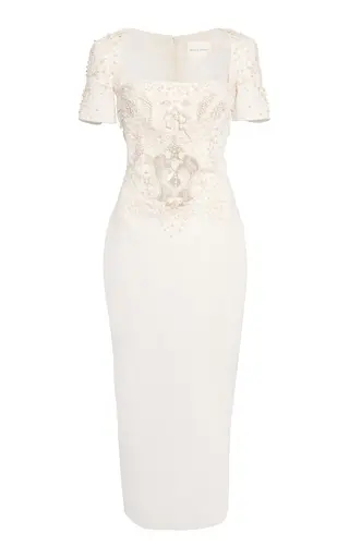 Zuhair Murad Embroidered Short Sleeveled Midi Dress - White