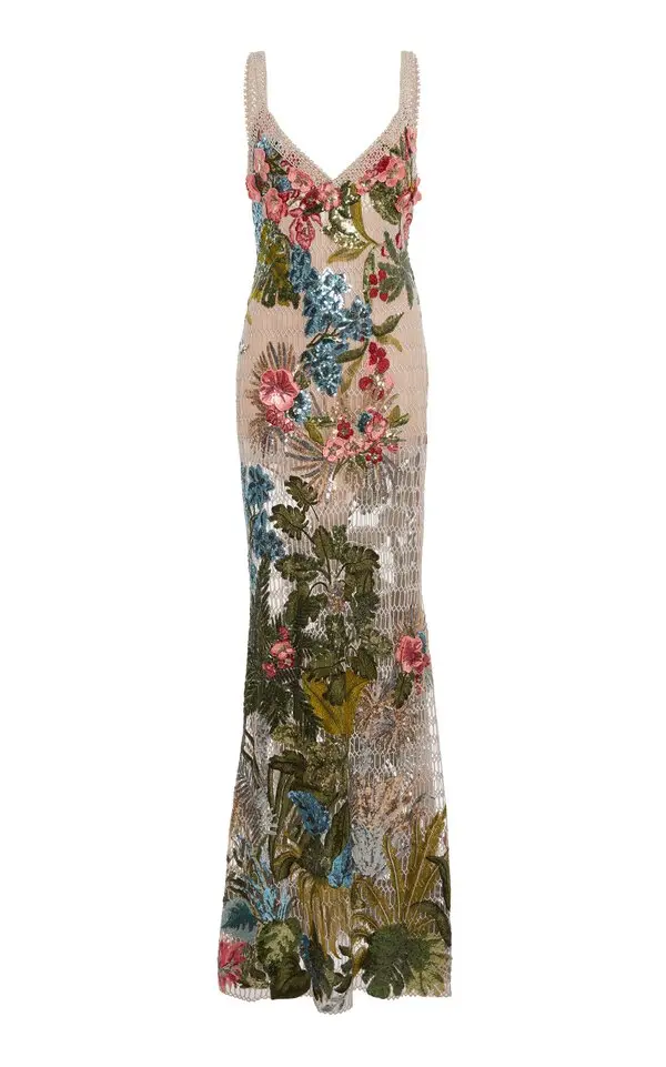 Elie Saab Floral Embroidered Tulle Dress In Multi - 40% Off | Editorialist