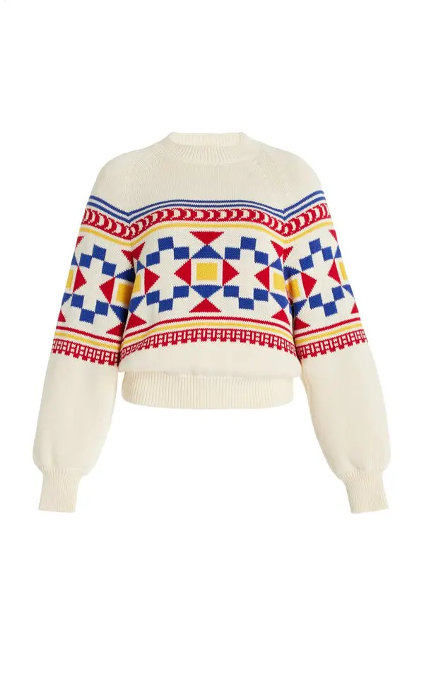 HIGH SPORT Lara Fair Isle Knit Cotton Sweater - Ivory