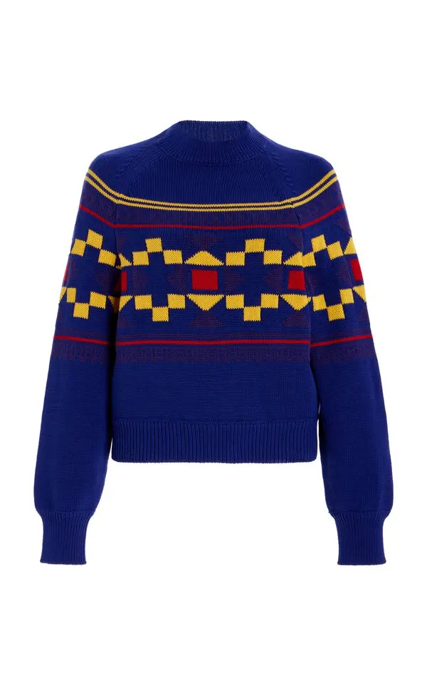 HIGH SPORT Lara Fair Isle Knit Cotton Sweater - Navy