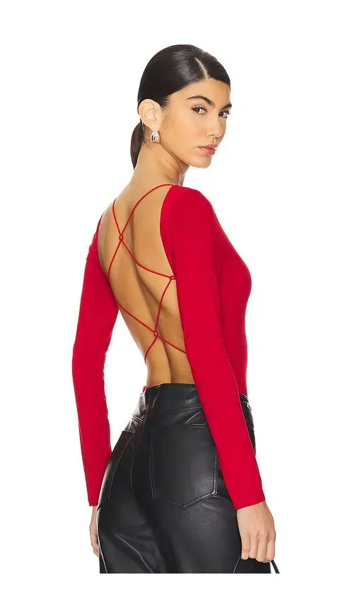 SANS FAFF Long Sleeve Bodysuit With Open Lace-up Back - Red