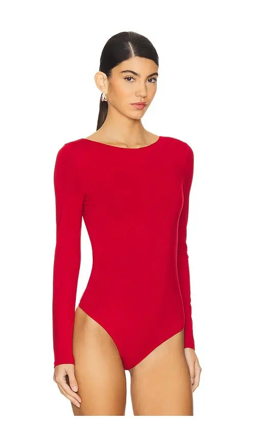 SANS FAFF Long Sleeve Bodysuit With Open Lace-up Back - Red