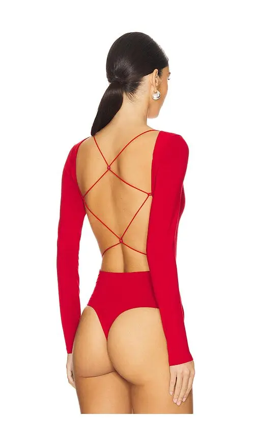 SANS FAFF Long Sleeve Bodysuit With Open Lace-up Back - Red