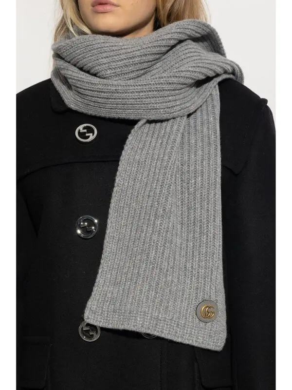 Gucci Logo-patch Knit Scarf - Grey