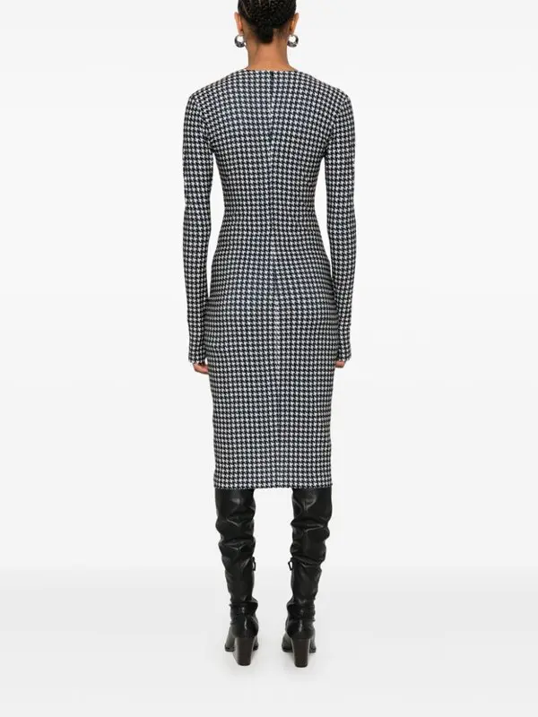 norma kamali belted checked midi dress Belted checked midi dress in black - Norma Kamali