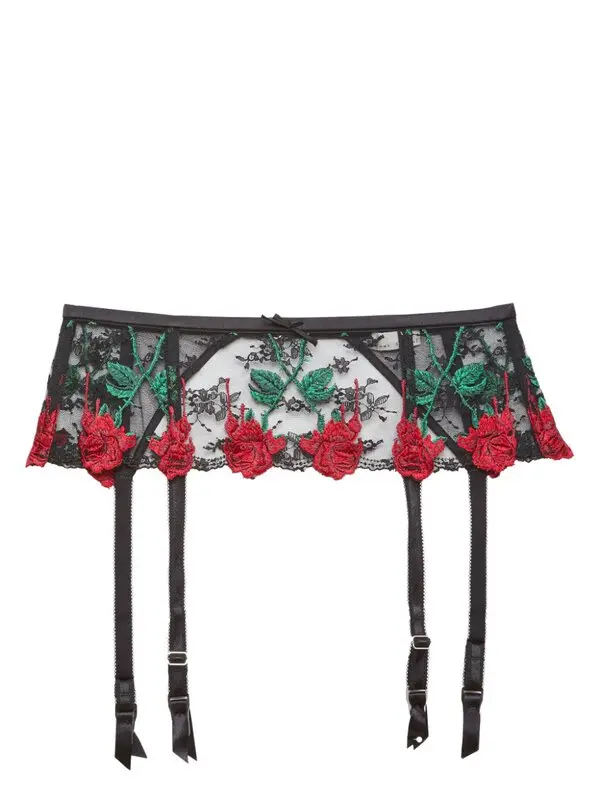 FLEUR DU MAL Vampire Rose Embroidered Garter Belt - Black