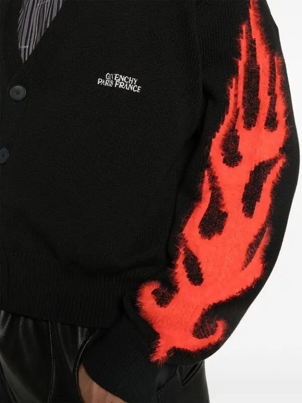 Givenchy Flame-intarsia Logo-embroidered Cardigan - Black