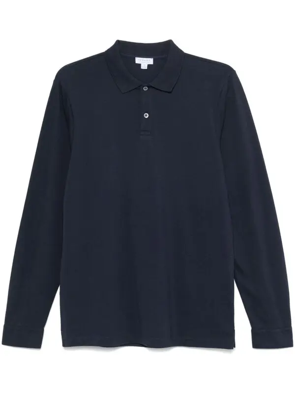 Sunspel Long-sleeve Piqué Polo Shirt - Blue
