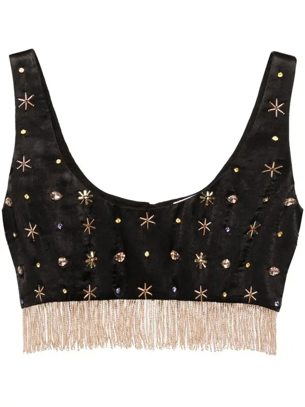 FORTE_FORTE Fringed Bead-embellished Crop Top