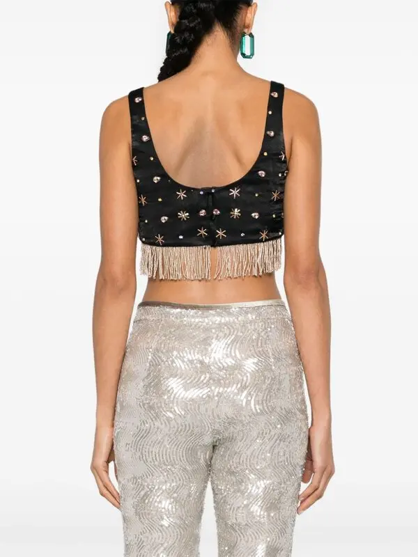 FORTE_FORTE Fringed Bead-embellished Crop Top