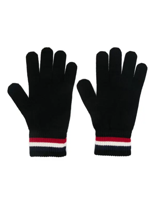 Moncler Tricolour-stripe Wool Gloves - Black