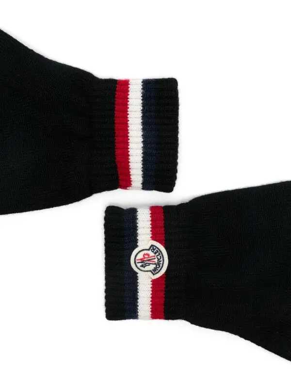 Moncler Tricolour-stripe Wool Gloves - Black