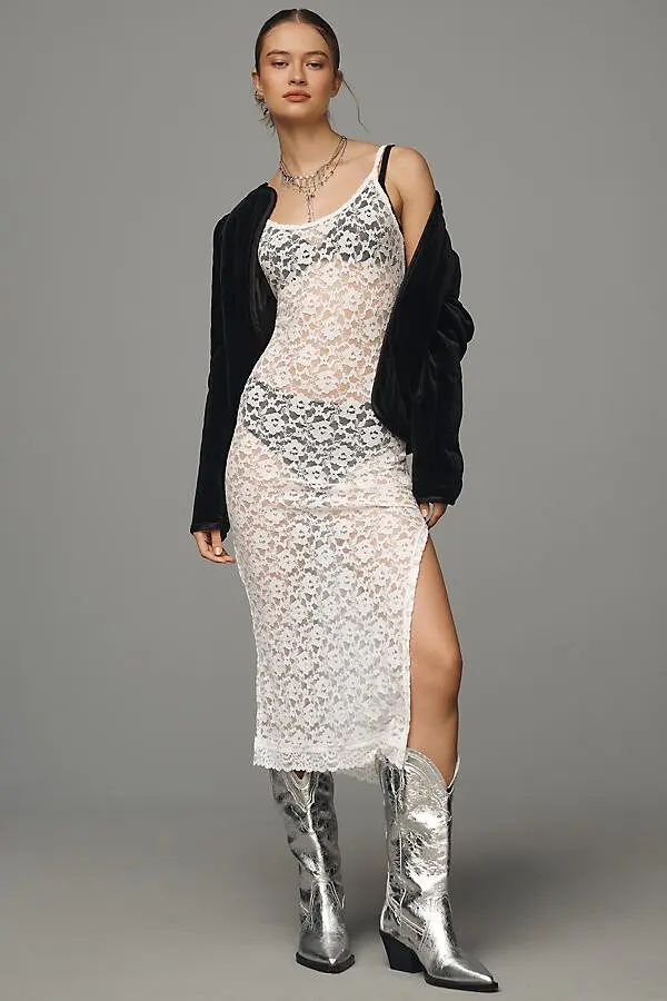 Anthropologie Lace Midi Slip Dress In White - 77% Off | Editorialist