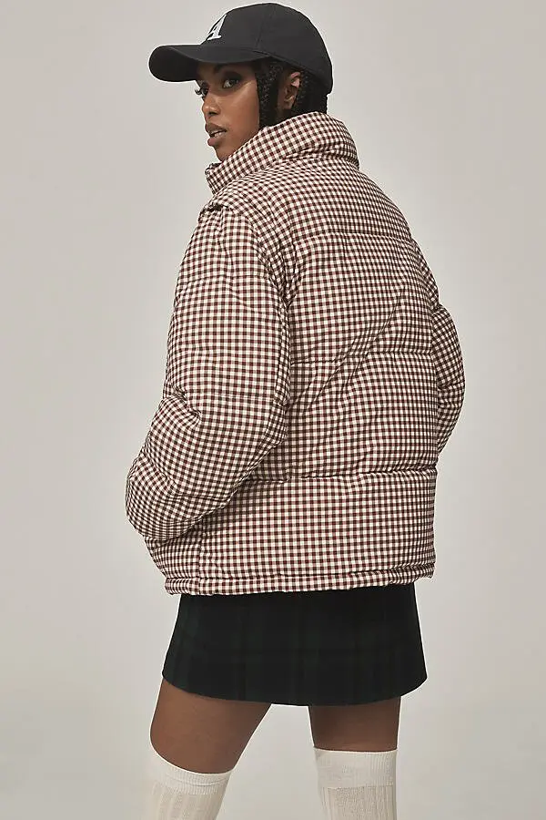 Damson Madder Jennifer Check Puffer Jacket In Brown - 41% Off