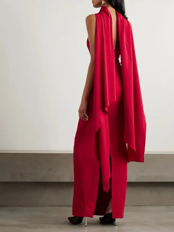 Solace London Emerson Draped Halterneck Gown - Red