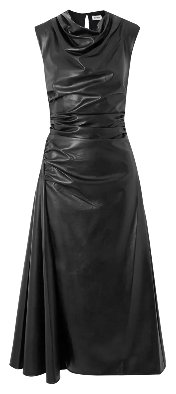 Simkhai Burke Draped Faux Leather Midi Dress In Black - 40% Off |  Editorialist