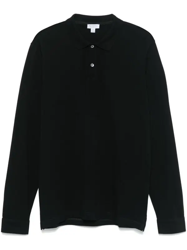 Sunspel Piqué Long-sleeves Polo Shirt - Black